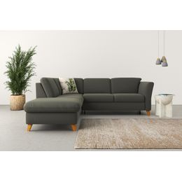 Ecksofa Home Affaire "Trelleborg L-Form", grau (anthrazit), B:252cm H:86cm T:213cm, 100% Polyester, Sofas, Ecksofa, Federkern-Polsterung, wahlweise mit Bettfunktion und Stauraum