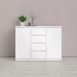 Kommode Inosign "Naia, Sideboard, 4 Schubladen, 2 Türen, Aufbewahrung, grifflose Front", weiß (weiß, hochglanz), B:120,6cm H:90,7cm T:50cm, Spanplatte, Sideboards, Mit Einlegeböden, modern, skandinavisches Design, in mehrere Farben