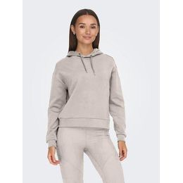 Kapuzensweatshirt Only Play "ONPLOUNGE LS HOOD SWEAT - NOOS", Damen, Gr. L, grau (pumice stone), Sweatware, Obermaterial: 80% Polyester, 15% Viskose, 5% Elasthan, unifarben, regular fit normal, Rundhals, angesetztes B&uuml;ndchen, Sweatshirts