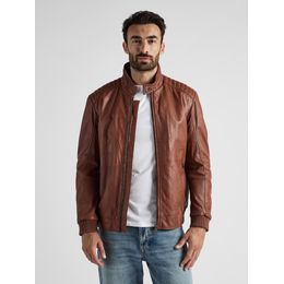 Lederjacke JCC "3102164", Herren, Gr. 48, braun (cognac), Obermaterial: 100% Leder, Lamm; Lining 50% Polyester, 50% Baumwolle; Ärmelfutter: 100% Polyester; Strick: 100% Baumwolle, mit Knopf, Jacken
