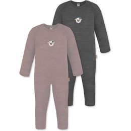 Normani Outdoor Sports 2er Pack Baby Merino Strampler &bdquo;Waverly&ldquo; in Rosa/Anthrazit | Gr.: 74