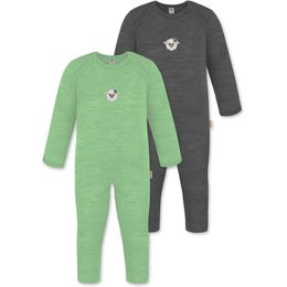 Normani Outdoor Sports 2er Pack Baby Merino Strampler &bdquo;Waverly&ldquo; in Gr&uuml;n/Anthrazit | Gr.: 68