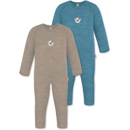 Normani Outdoor Sports 2er Pack Baby Merino Strampler &bdquo;Waverly&ldquo; in Beige/Blau | Gr.: 68