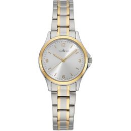 Tempic Quarzuhr Armbanduhr, Damenuhr, analog, Edelstahlarmband silbergoldfarben Klassische Damenarmbanduhr