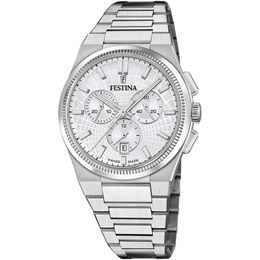 Festina Chronograph »Rivé Collection« Quarzuhr, Armbanduhr, Herrenuhr, Swiss Made, Edelstahlarmband, analog silberfarben-silberfarben Exquisiter...