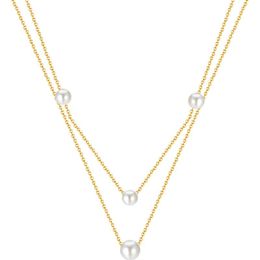 Firetti Kette mit Anhänger »Schmuck Geschenk Edelstahl Halsschmuck Halskette Layer doppelreihig« mit Perle (synth.) gelbgoldfarben-weiß Filigrane,...