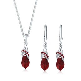 Elli Schmuckset &raquo;Tropfen 925 Silber, mit Kristallen von Swarovski &laquo; () Dunkelrot onesize Glamour&ouml;ses Schmuckset f&uuml;r Damen
