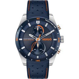 Hugo Multifunktionsuhr »#FAST« Armbanduhr, Quarzuhr, Herrenuhr, Datum, Lederarmband blau Topaktuelle Herrenmultifunktionsuhr