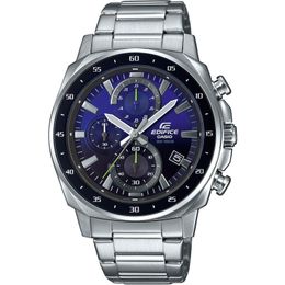 CASIO EDIFICE Chronograph Quarzuhr, Armbanduhr, Herrenuhr, Edelstahlarmband, bis 10 bar wasserdicht silberfarben-blau Moderner Herrenchronograph