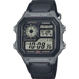 CASIO TIMELESS COLLECTION Chronograph Quarzuhr, Armbanduhr, Herrenuhr, Digitaluhr, Textilarmband anthrazit-schwarz Markanter Herrenchronograph