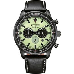 Citizen Chronograph Armbanduhr, Herrenuhr, Solar, Stoppfunktion, Lederarmband schwarz Edler Chronograph für Herren