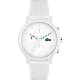 Lacoste Chronograph ».12.12 CHRONO« Quarzuhr, Armbanduhr, Herrenuhr, Stoppfunktion, Silikonarmband weiß Trendiger Herrenchronograph
