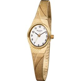 Regent Uhren REGENT Quarzuhr Armbanduhr, Damenuhr, Mineralglas goldfarben-wei&szlig; Sportive Armbanduhr f&uuml;r Frauen