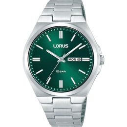 Lorus Quarzuhr Armbanduhr, Damenuhr, Herrenuhr, Edelstahlarmband, analog, Datum silberfarben-grün Zeitlose Armbanduhr für Sie & Ihn