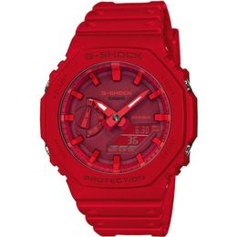 Casio G-SHOCK Chronograph Quarzuhr, Armbanduhr, Herrenuhr, digital, bis 20 bar wasserd.Resinarmband rot Sportiver Chronograph