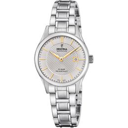 Festina Quarzuhr Armbanduhr, Damenuhr, Swiss Made, Edelstahlarmband, analog, Datum silberfarben-grau Klassische Armbanduhr f&uuml;r Damen