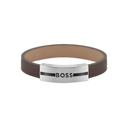 BOSS Armband »Schmuck Edelstahl Armschmuck Lederarmband LUKE« edelstahlfarben-braun M BOSS Schmuck - Herrenlederarmband