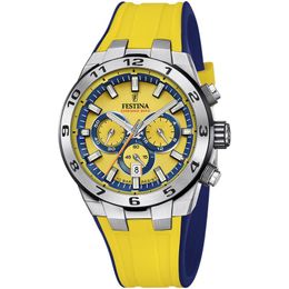 Festina Chronograph »Chrono Bike 2024« Armbanduhr, Quarzuhr, Herrenuhr, Stoppfunktion, bis 10 bar wasserdicht gelb, blau Ausdrucksstarker...