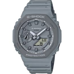 Casio G-SHOCK Chronograph Quarzuhr, Armbanduhr, Herrenuhr, digital, bis 20bar wasserd.Resinarmband grau-dunkelgrau Markanter Herrenchronograph