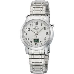 MASTER TIME Funkuhr &raquo;Basic&laquo; Armbanduhr, Quarzuhr, Damenuhr, Datum, Flexband, Zugband silberfarben-wei&szlig; Zeitlose Damenarmbanduhr