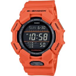 Casio G-SHOCK Chronograph Quarzuhr, Armbanduhr, Herrenuhr, digital, autom. Kalender, Resinarmband orange-schwarz Imposanter Herrenchronograph