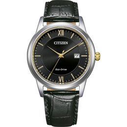 Citizen Solaruhr Armbanduhr, Herrenuhr, Lederarmband, analog, Tag schwarz-schwarz Zeitlos schöne Herrenarmbanduhr