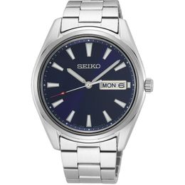 Seiko Quarzuhr Armbanduhr, Herrenuhr, Damenuhr, Datum, Saphirglas, Edelstahlarmband silberfarben-dunkelblau Klassische Uhr für Sie & Ihn