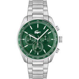 Lacoste Chronograph »VANCOUVER« Quarzuhr, Armbanduhr, Herrenuhr, Stoppfunktion, Edelstahlarmband silberfarben-grün Ansprechender Herrenchronograph