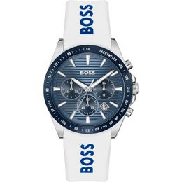 BOSS Chronograph »STRIKE CHRONO« Quarzuhr, Armbanduhr, Herrenuhr, Silikonarmband, analog, Tag weiß Trendiger Herrenchronograph