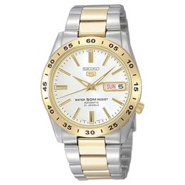Seiko Automatikuhr &raquo;5&laquo; Armbanduhr, Mechanische Uhr, Herrenuhr, Damenuhr, Datum silberfarben-goldfarben Edelstahlgeh&auml;use, &Oslash; ca. 37 mm