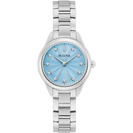 Bulova Quarzuhr Armbanduhr, Damenuhr, Edelstahlarmband, mit Diamanten silberfarben-hellblau Bezaubernde Armbanduhr für Damen