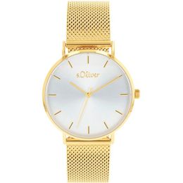 s.Oliver Quarzuhr Armbanduhr, Damenuhr, analog, Edelstahlarmband goldfarben Klassisch sch&ouml;ne Damenarmbanduhr
