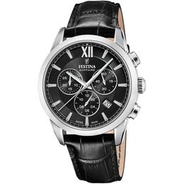Festina Chronograph »Swiss Made Collection« Quarzuhr, Herrenuhr, Datum, Lederarmband, Saphirglas, Swiss Made schwarz-schwarz Ansprechender...