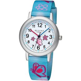 Regent Uhren REGENT Quarzuhr Armbanduhr, Kinderuhr, Lernuhr, M&auml;dchen, Schulanfang, Geschenkidee hellblau-silberfarben Putzige Kinderarmbanduhr