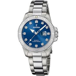 Festina Damen Quarzuhr &raquo;Boyfriend Collection&laquo; Armbanduhr, Damenuhr, Edelstahlarmband, bis 10 bar wasserdicht, Datum silber