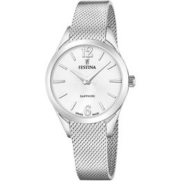 Festina Quarzuhr »Grace« Armbanduhr, Damenuhr, Swiss Made, Edelstahlarmband, Saphirglas silberfarben-silberfarben Bezaubernde Armbanduhr für Damen