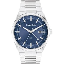 Calvin Klein Quarzuhr »DISTINGUISH GMT« Armbanduhr, Herrenuhr, Edelstahlarmband, analog, Tag, 2. Zeitzone silberfarben-blau 0 Klassisch schöne...