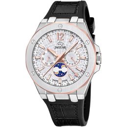 Jaguar Multifunktionsuhr »Diplomatic Moonphase« Quarzuhr, Armbanduhr, Herrenuhr, Swiss Made, Lederarmband, Mondphase schwarz-silberfarben 0...