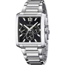 Festina Chronograph Armbanduhr, Quarzuhr, Herrenuhr, Stoppfunktion, Edelstahlarmband silberfarben-schwarz Ansprechender Herrenchronograph