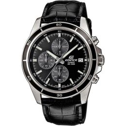 CASIO EDIFICE Chronograph Quarzuhr, Armbanduhr, Herrenuhr, Stoppfunktion, Datum, Lederarmband schwarz-schwarz Eleganter Herrenchronograph
