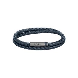 BOSS Armband »Schmuck Edelstahl Lederarmband Wickelarmband ARES« blau-grau M BOSS Schmuck - Herrenwickelarmband