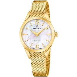 Festina Quarzuhr &raquo;Grace&laquo; Armbanduhr, Damenuhr, Swiss Made, Edelstahlarmband, Saphirglas goldfarben-perlmuttfarben Schicke Armbanduhr f&uuml;r Damen