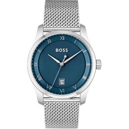 BOSS Quarzuhr »PRINCIPLE« Herrenuhr, Armbanduhr, Datum, Edelstahlarmband silberfarben-blau 0 Stilvolle Herrenarmbanduhr