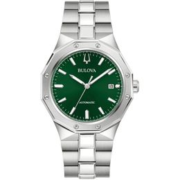 Bulova Herren Automatikuhr Armbanduhr, Herrenuhr, Mechanische Uhr, Edelstahlarmband, analog, Tag silber