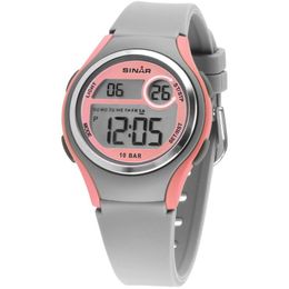 SINAR Chronograph Armbanduhr, Quarzuhr, Digitaluhr, Damen, Jugendliche, bis 10 bar wasserd. hellgrau Stylischer Chronograph