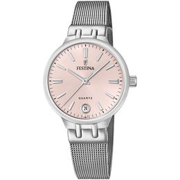 Festina Quarzuhr »Mademoiselle« Armbanduhr, Damenuhr, Edelstahlarmband, analog, Datum silberfarben-rosé 0 Stilsichere Damenarmbanduhr