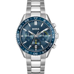 BOSS Chronograph &raquo;RUNNER&laquo; Quarzuhr, Herrenuhr, Armbanduhr, Stoppfunktion, Edelstahlarmband silberfarben-blau Attraktiver Herrenchronograph