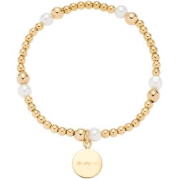 Leonardo Armband »Mathilde, 024275« mit Perle (imitiert) gelbgoldfarben-weiß 18,5 cm Dieses elastische Armband präsentiert aufgereihte Kügelchen in...
