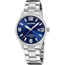 Calypso Watches Quarzuhr »Basic« Armbanduhr, Herrenuhr, Edelstahlarmband, analog, Tag silberfarben-blau Zeitlose Herrenarmbanduhr