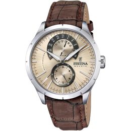 Festina Multifunktionsuhr »Retro« Armbanduhr, Quarzuhr, Herrenuhr, Lederarmband, Datum braun Elegante Multifunktionsuhr für Herren